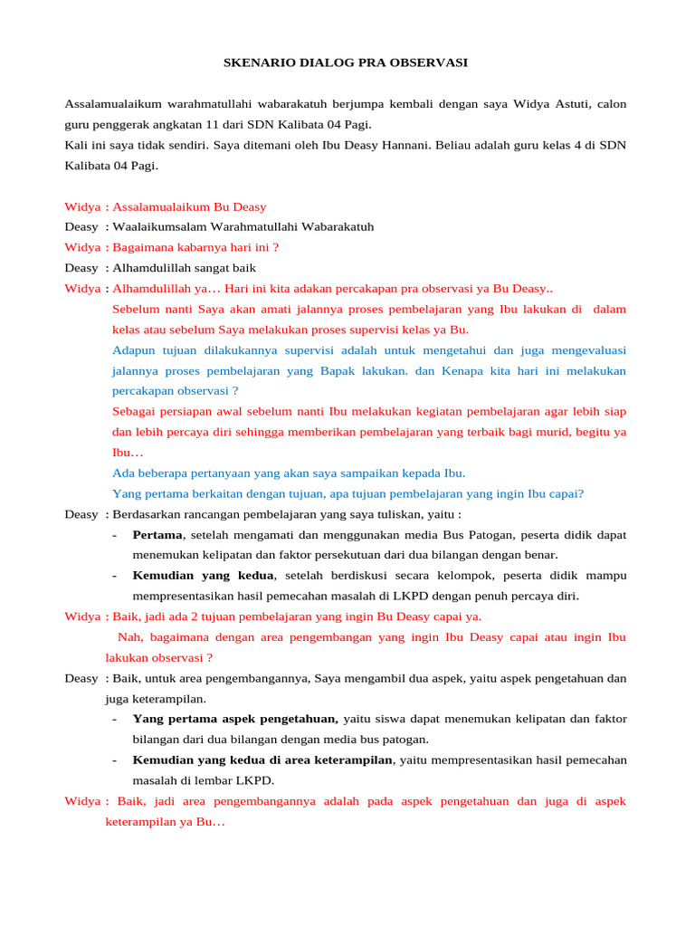 Transkrip Pra Observasi | PDF