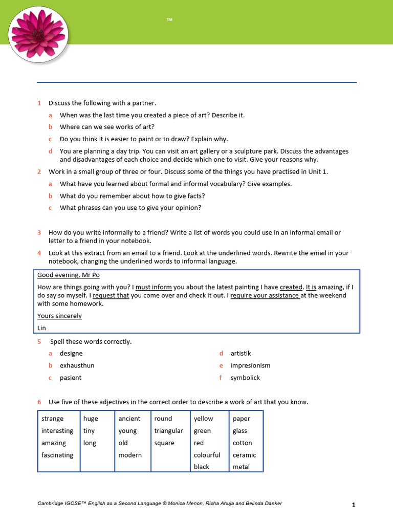 Igcse Esl Review U1 Pdf English Language Linguistics