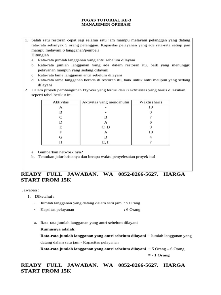 Jawaban Tugas 3 Manajemen Operasi Ekma4215 | PDF