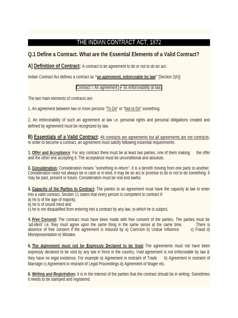 Essentials of the Indian Contract Act | PDF | Consideration ...