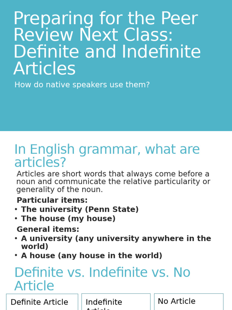 Definite_and_Indefinite_Articles-Final | PDF | Noun | Linguistics
