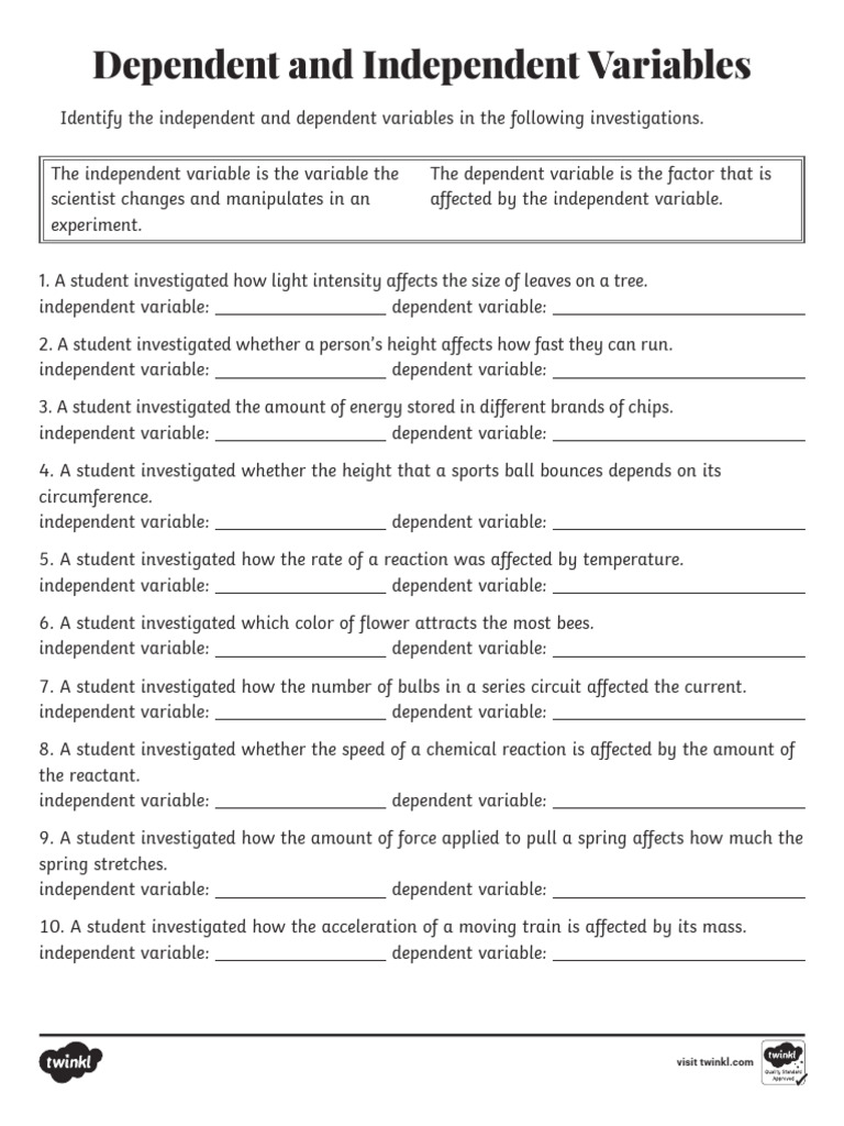 Identifying Independent and Dependent Variables Science Activity | PDF