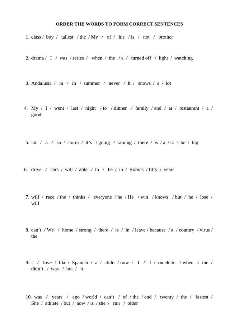 ORDER THE WORDS TO FORM CORRECT SENTENCES_with answers | PDF
