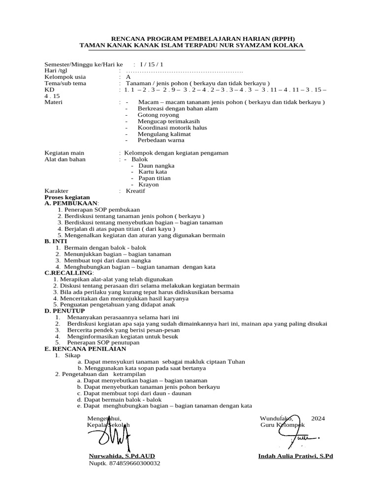 RPPH Tema Tanaman | PDF
