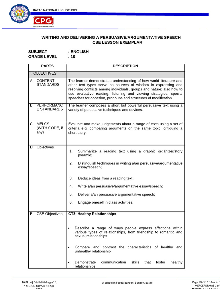 CSE LESSON EXEMPLAR TEMPLATE | PDF | Penelope | Odyssey