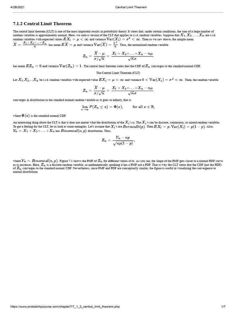 Central Limit Theorem | PDF | Probability And Statistics | Applied Mathematics