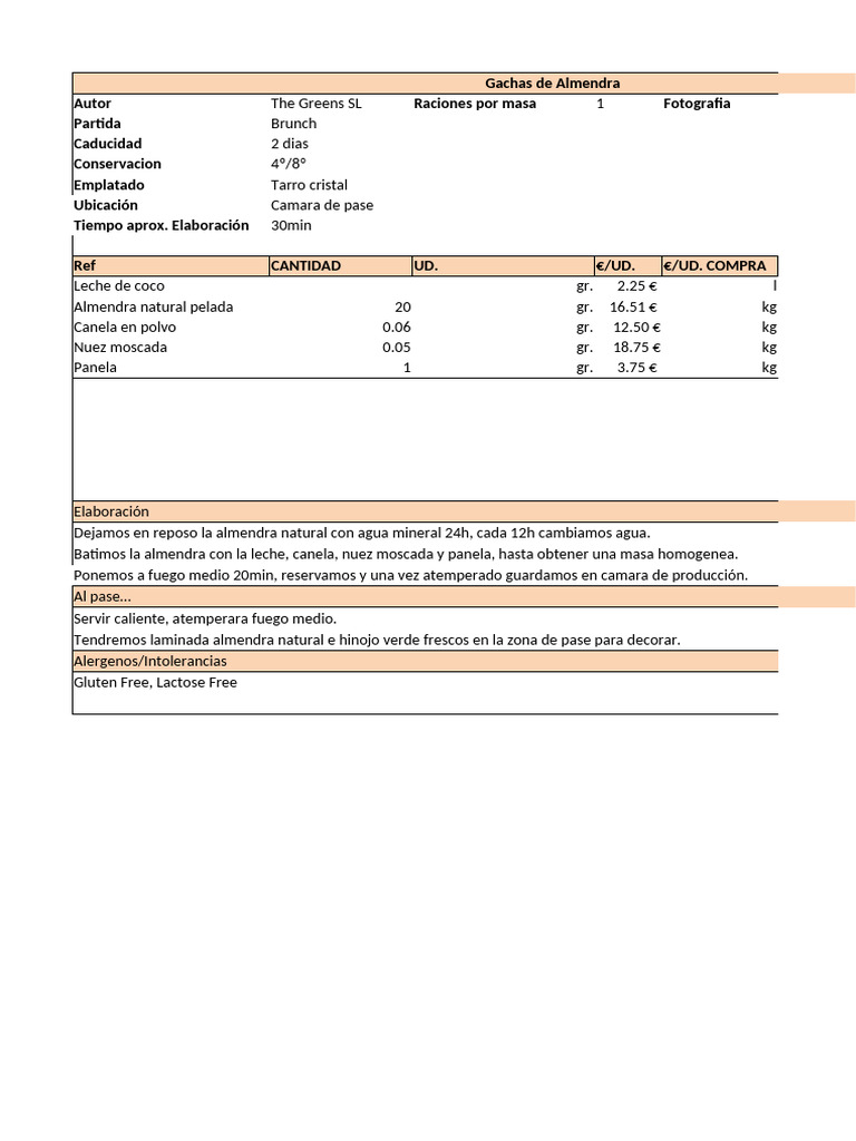 Plantilla Escandallo y Ficha - 2 en 1 | PDF | Galleta | Alimentos