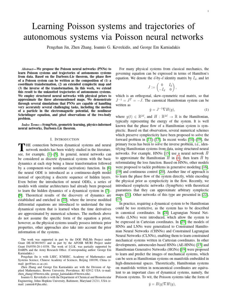 Learning Poisson Systems and Trajectories of Autonomous Systems via Poisson Neural Networks ...