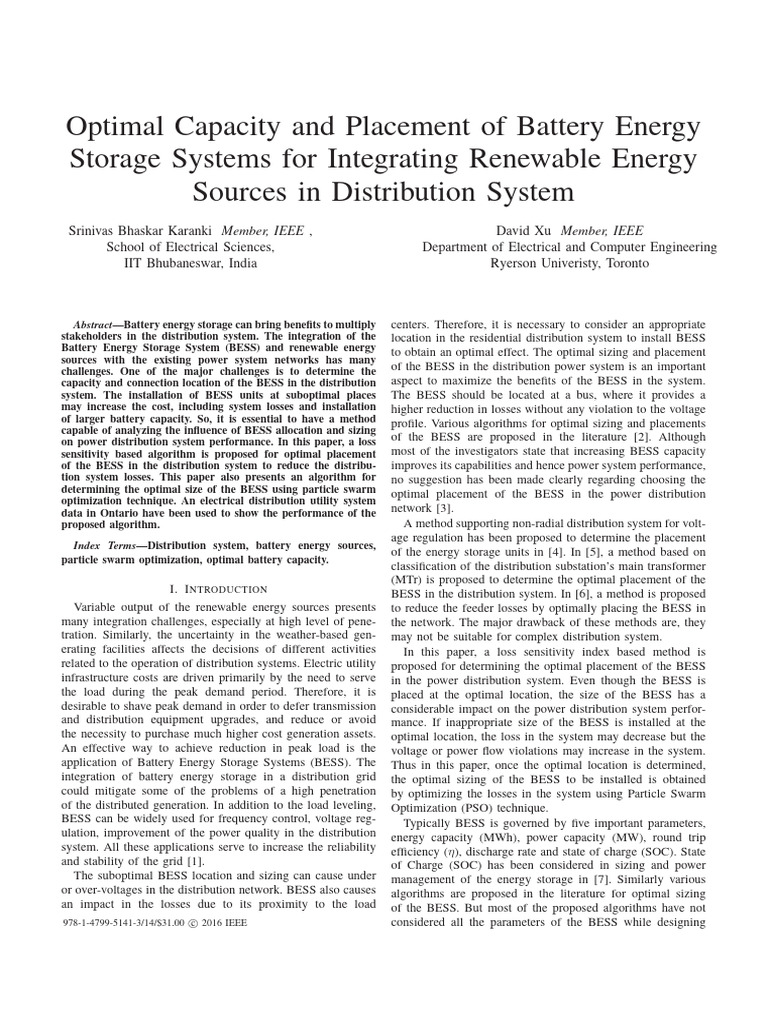 Optimal Placement of RES in Distribution System | PDF | Electric Power ...