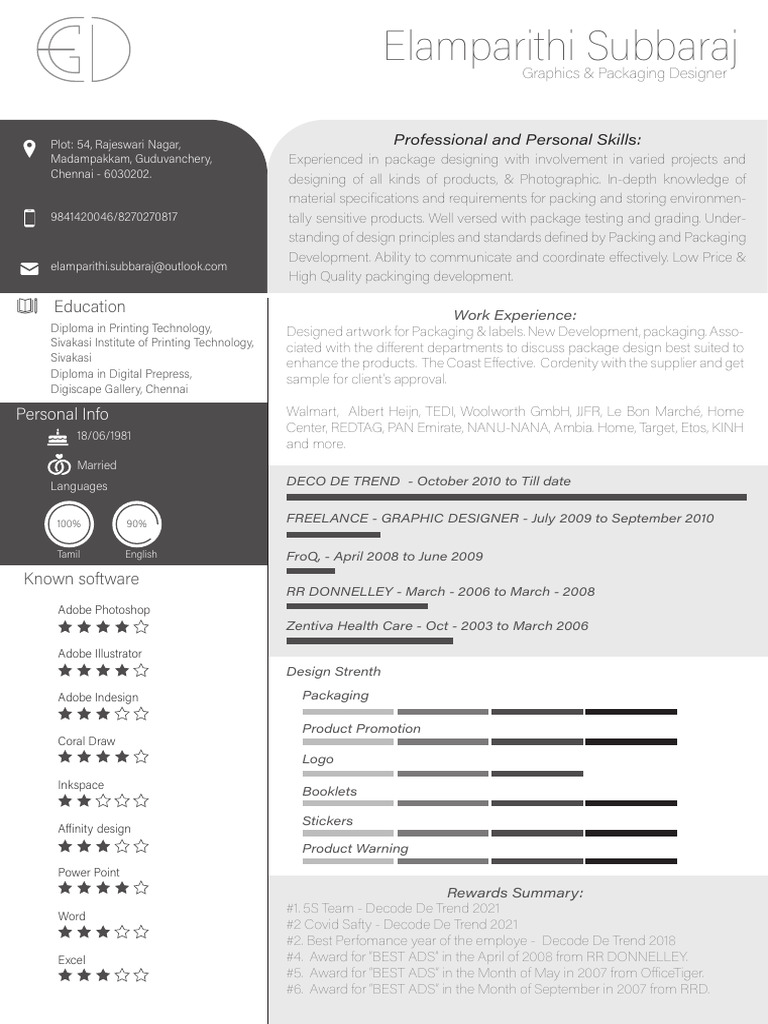 ELAMPARITHI Subbaraj Profile - May2022 | PDF