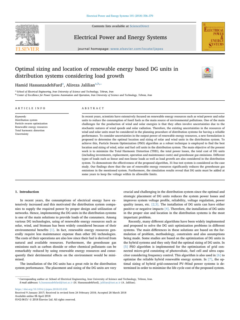 Optimal Sizing of Renewable DG Units | PDF | Renewable Energy | Wind Power