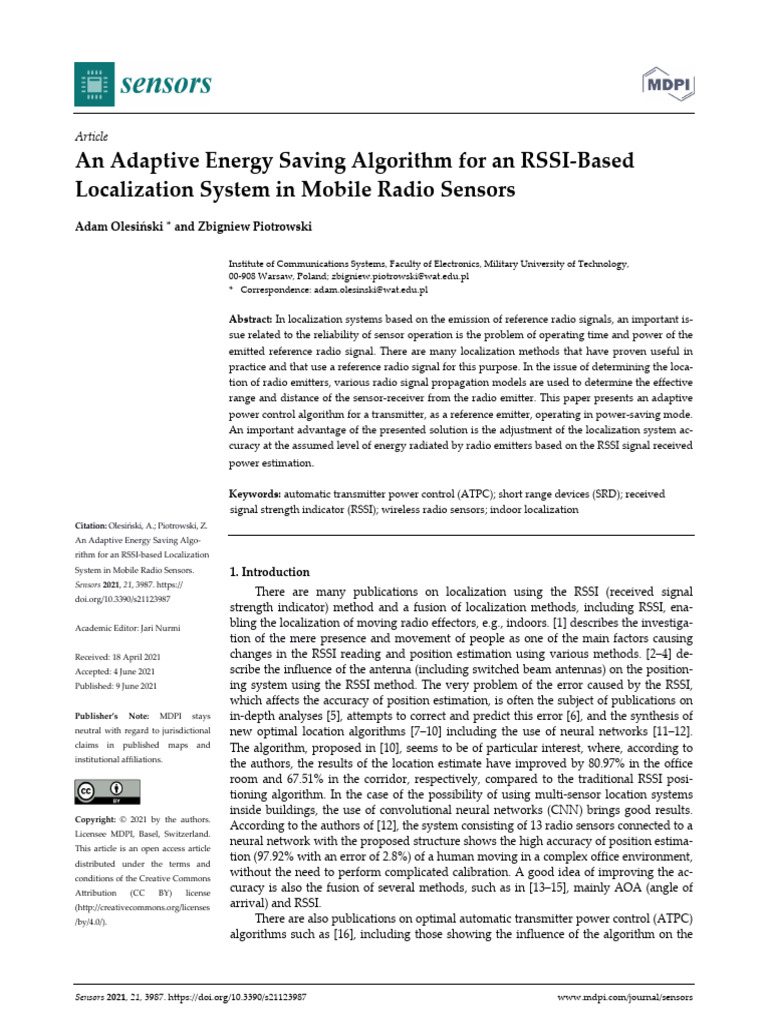 An Adaptive Energy Saving Algorithm For An RSSI-Ba | PDF | Radio | Decibel