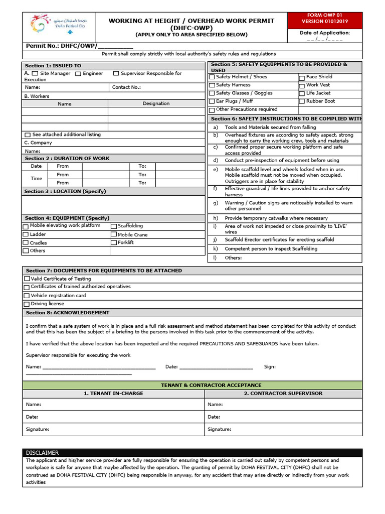 2. WORKING AT HEIGHT- OVERHEAD WORK PERMIT | PDF | Scaffolding | Safety