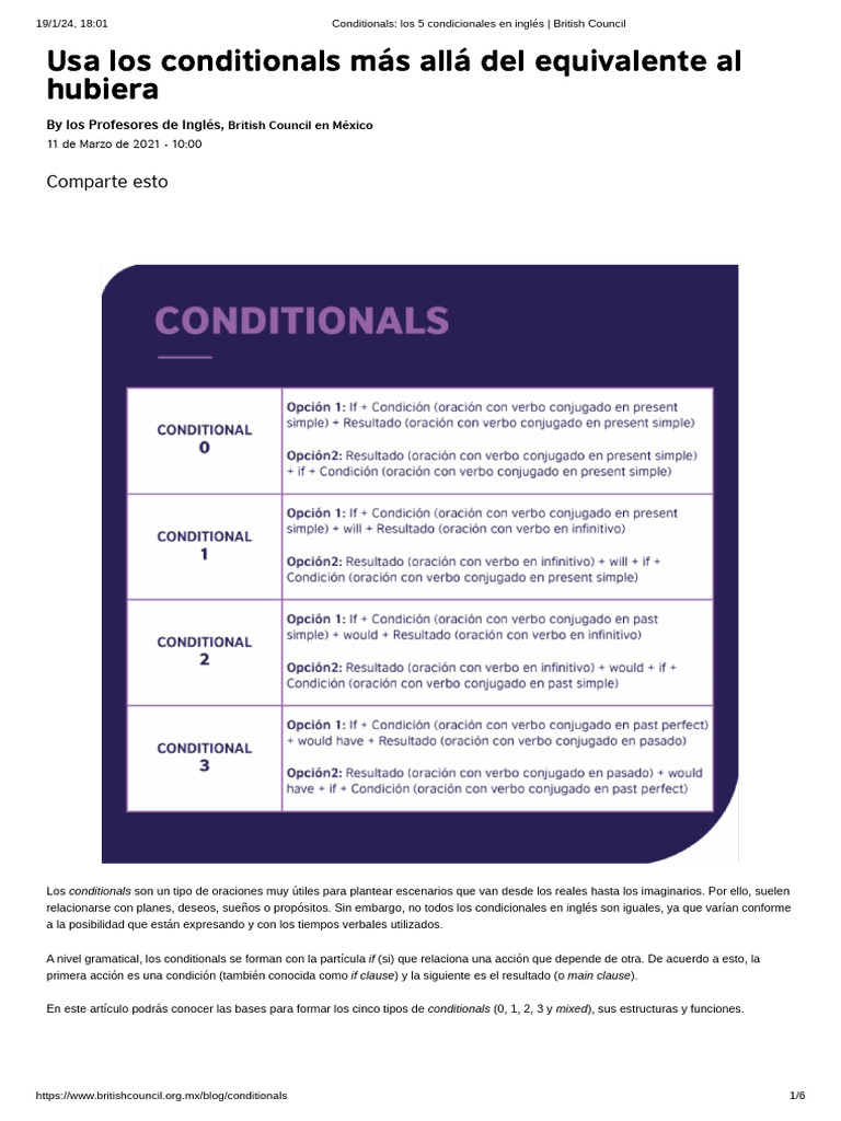 Conditionals - Los 5 Condicionales en Inglés - British Council | PDF | Sistema internacional de ...