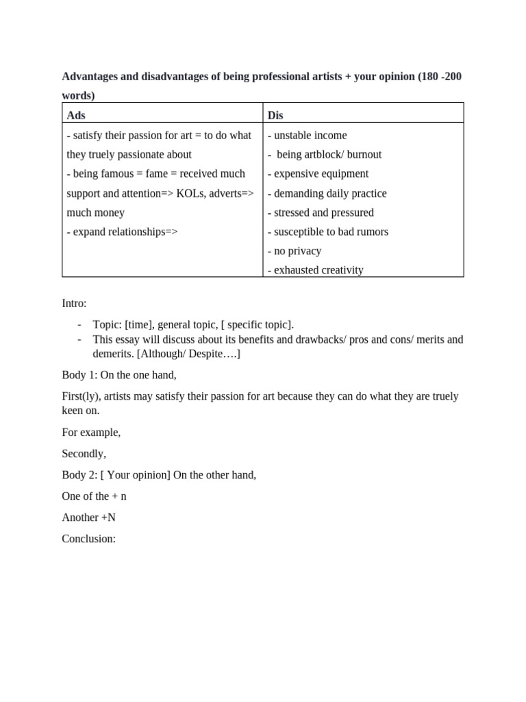 Advantages and Disadvantages of Being Professional Artists | PDF