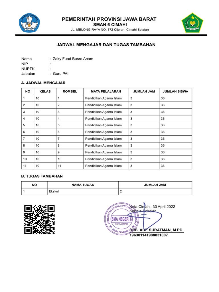 Jadwal-Zaky Fuad Busro Anam (TTD Cap) | PDF