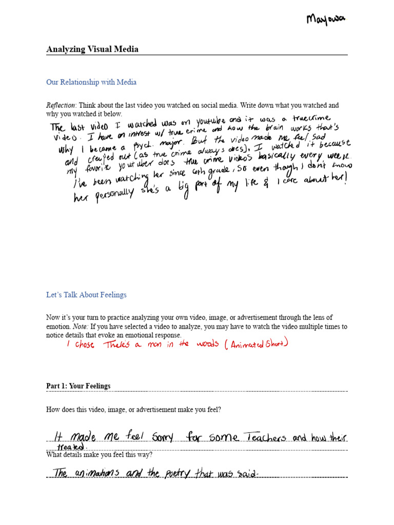 Analyzing Visual Media Worksheet | PDF