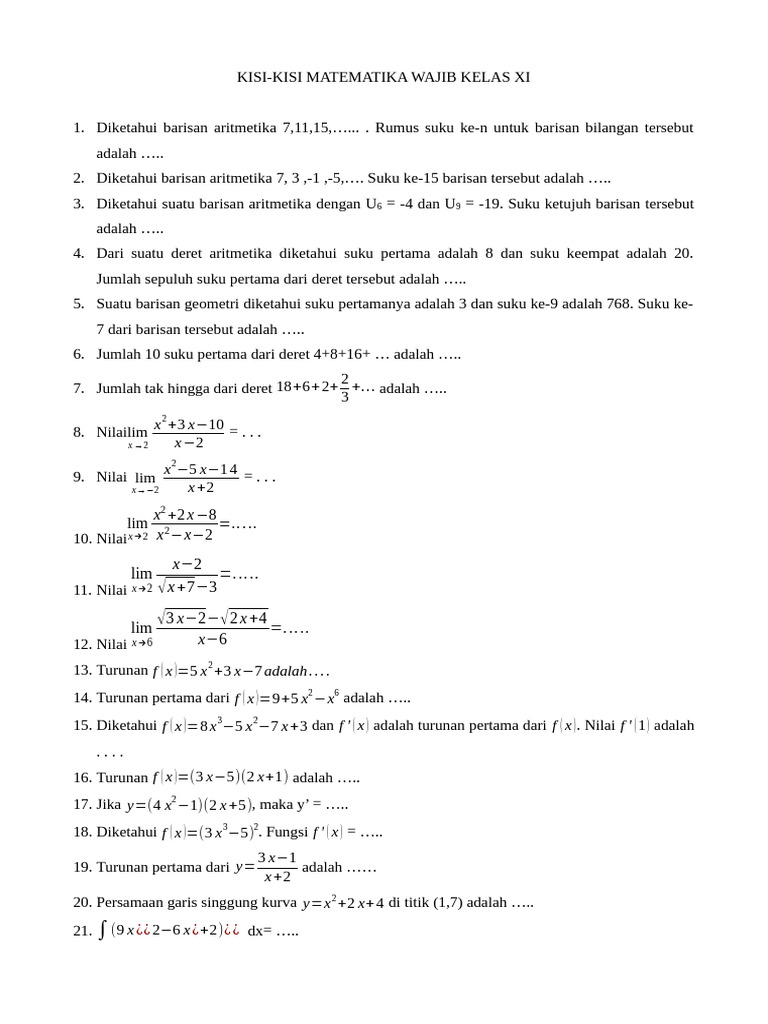 Psat Mtk Wajib Kelas Xi 2024 | PDF