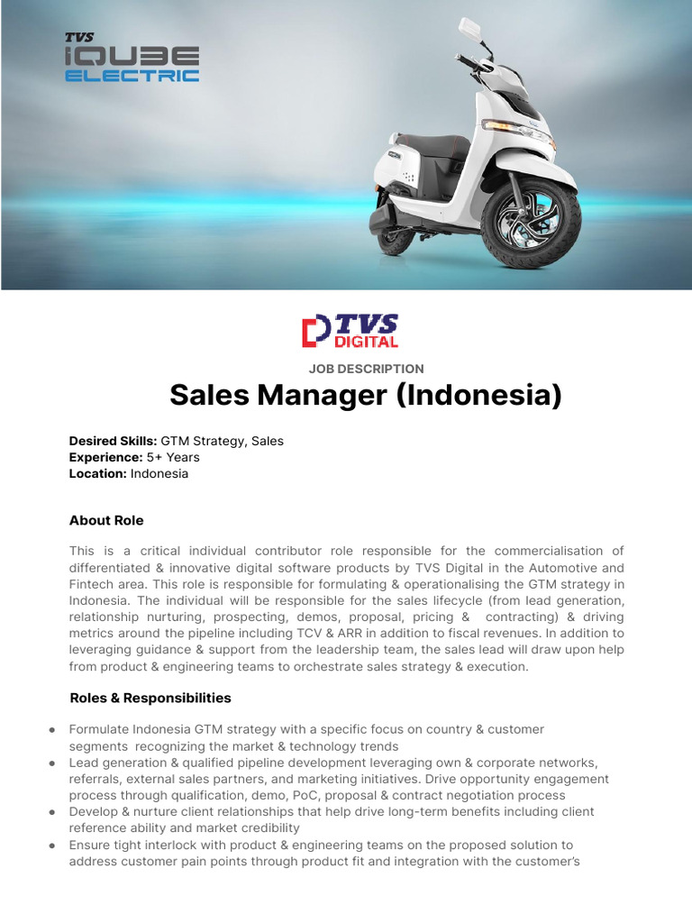 TVS Digital - JD - Indonesia Sales Manager | PDF | Sales | Business