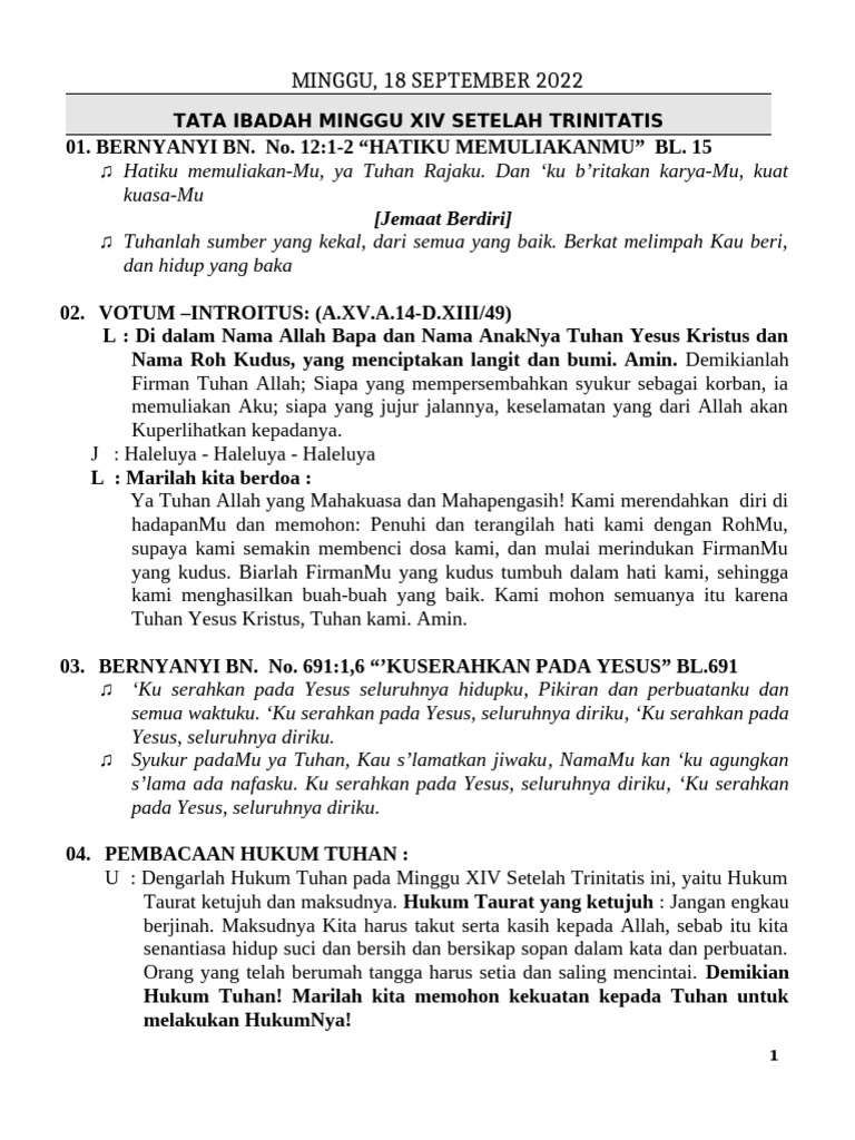 Tata Ibadah Minggu Xiv Trinitatis Pdf