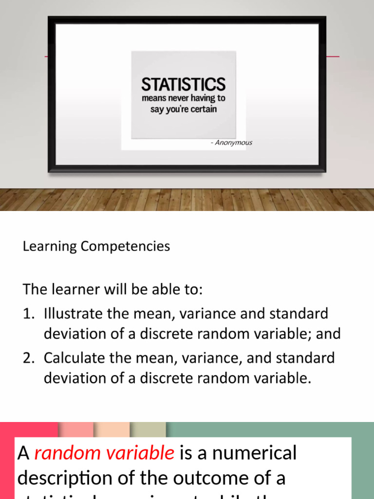 Finding The Mean Variance and SD of A Discrete Pro Distribution Quiz ...