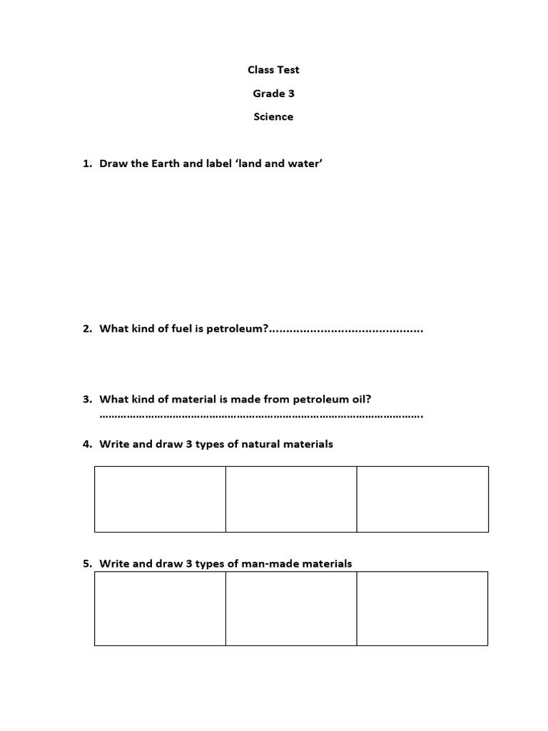 Class Test Science 3 | PDF