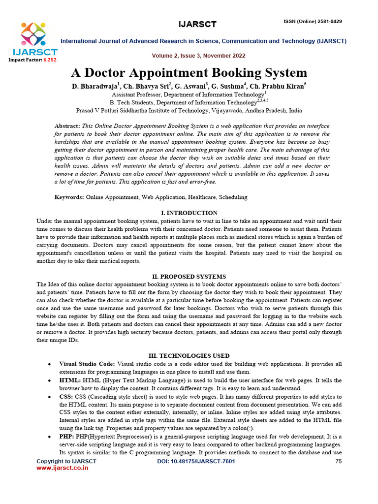 A Doctor Appointment Booking System | PDF | Html | World Wide Web
