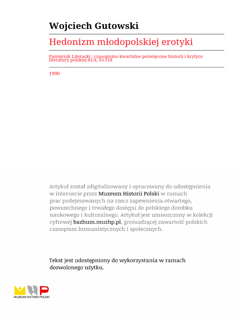 Hedonizm Młodopolskiej Erotyki | PDF
