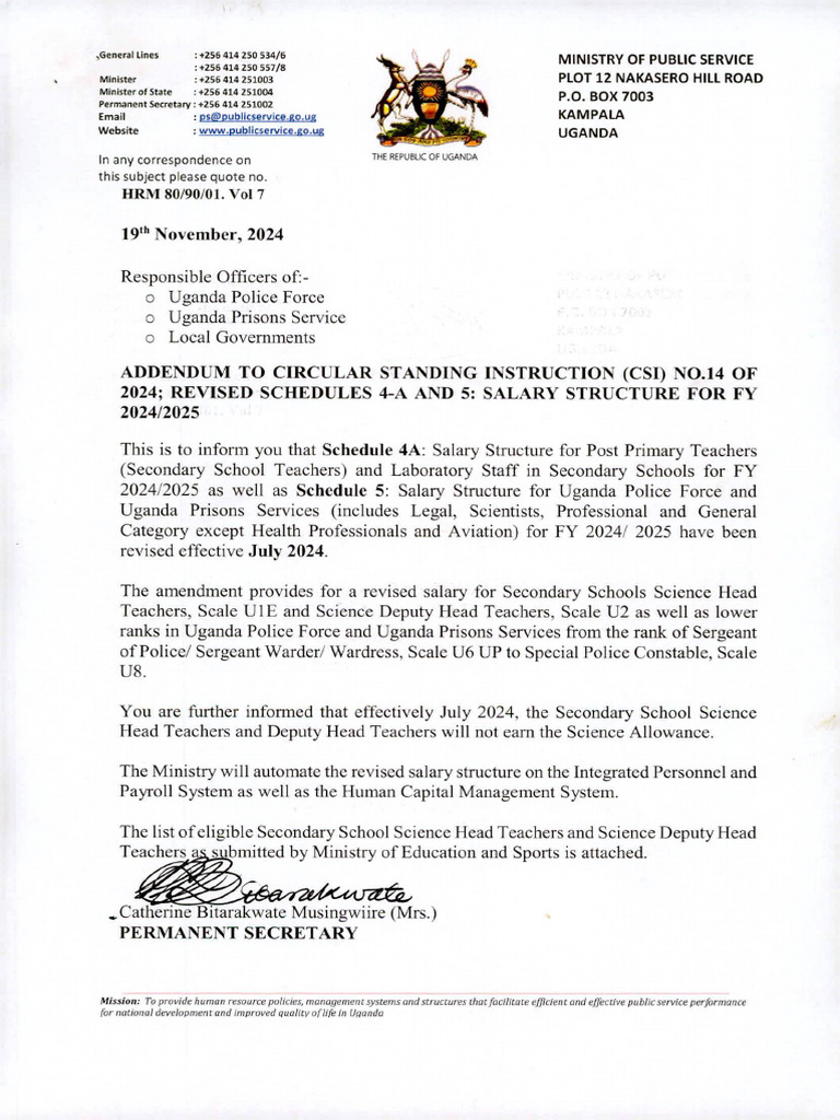 Addendum To Circular Standing Instruction CSI No. 14 of 2024 Revised Schedules 4 A and 5 of ...