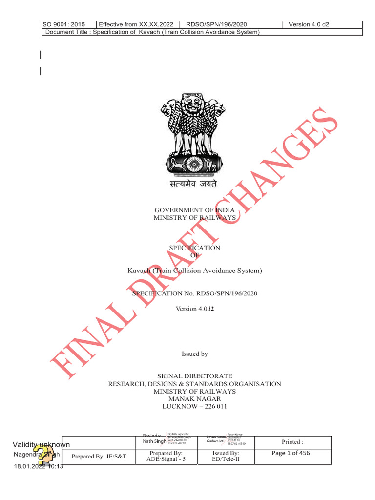 Kavach (The Indian Railway ATP System) - RDSO-SPN-196-2020 Version 4 ...