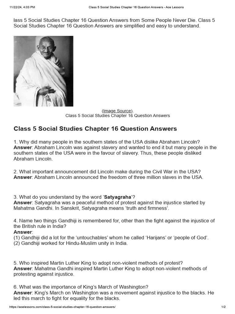 Class 5 Social Studies Chapter 16 Question Answers - Ace Lessons | PDF ...