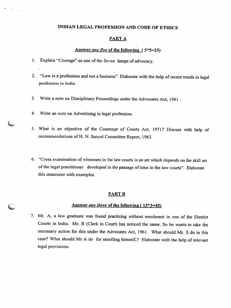 Paper VI Indian Legal Professional and Code of Ethics | PDF