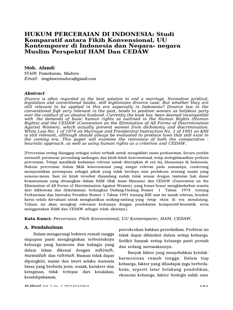 Moh. Afandi - HUKUM PERCERAIAN DI INDONESIA Studi Komparatif Antara Fikih Konvensional, UU ...