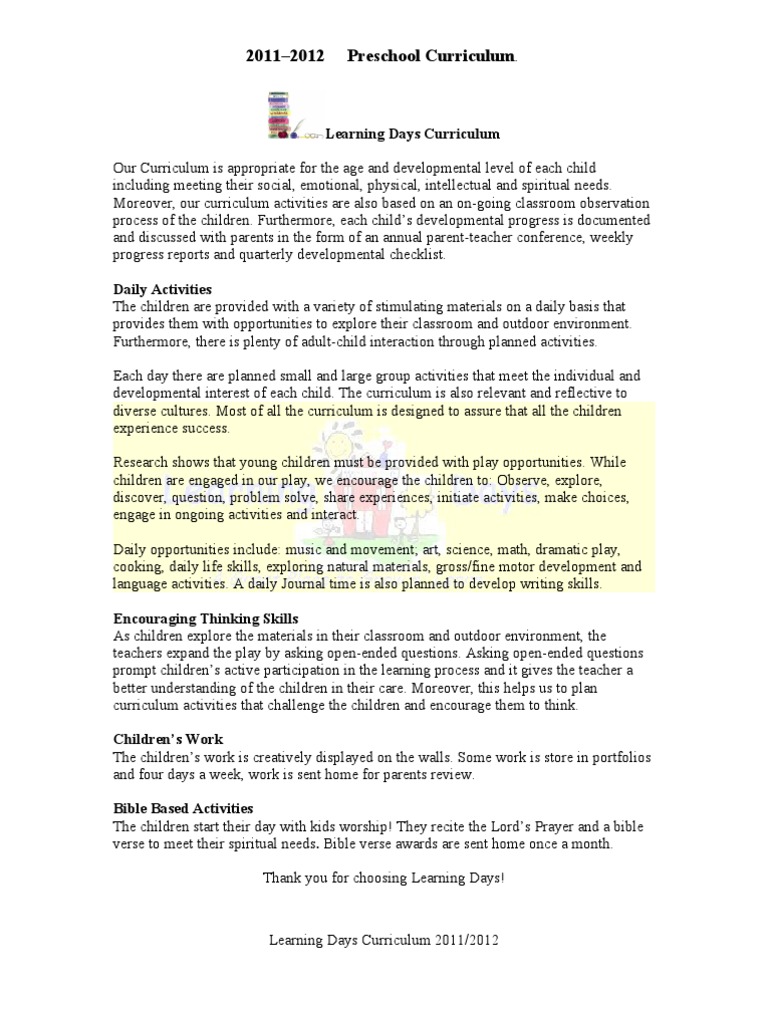 Preschool Curriculum Guide | PDF | Curriculum | Teaching And Learning