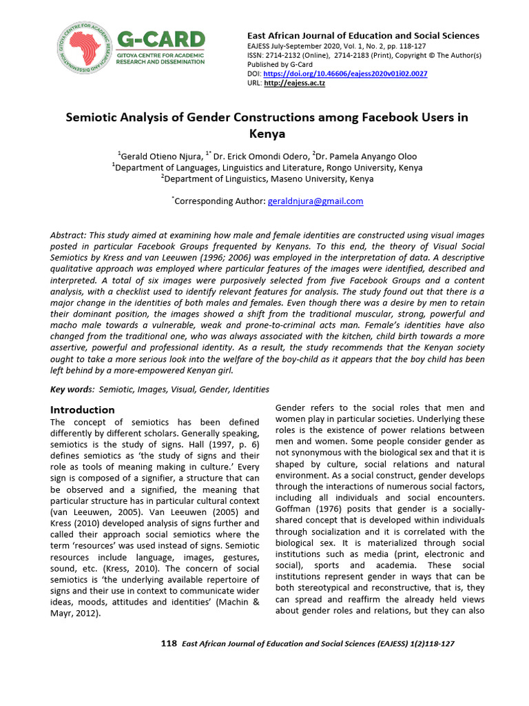 Semiotic Analysis of Gender Construction On FB | PDF | Gender | Gender Studies