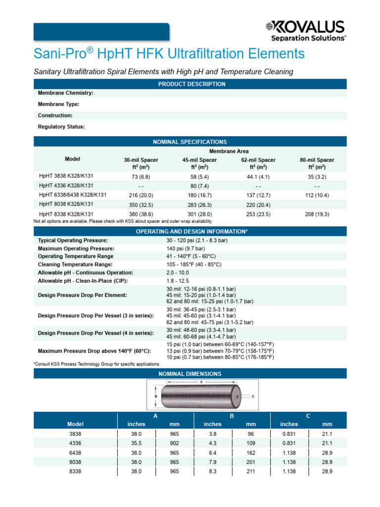 Sani Pro HPHT Uf Elements | PDF | Membrane | Water Quality