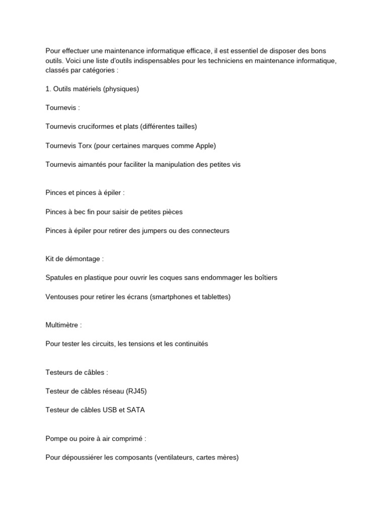 Outils Essentiels pour Maintenance Informatique | PDF | USB | Clé USB
