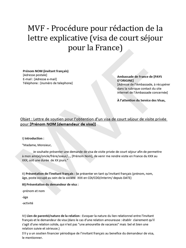 Lettre explicative pour visa court séjour | PDF | Visa (Document)