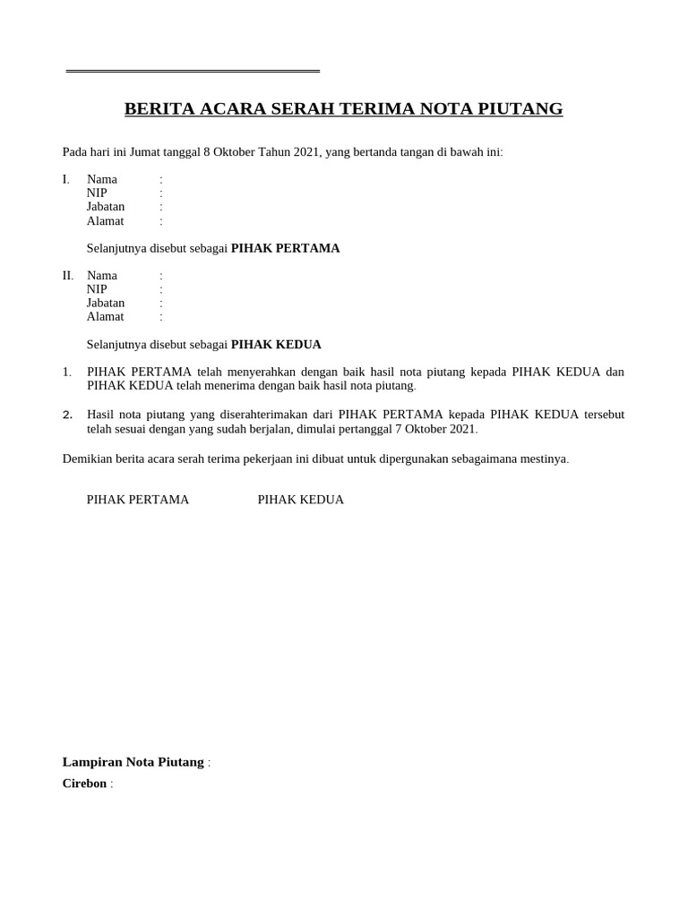 Berita Acara Serah Terima Pekerjaan Piutang | PDF