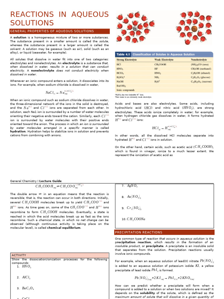 Chapter 4 Reactions in Aqueous Solutions | PDF | Redox | Acid