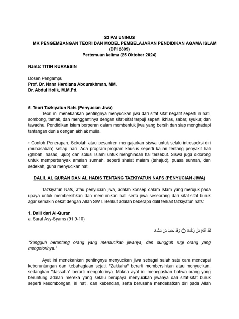 UTS - DALIL Quran-Hadis TTG Teori (Titin) | PDF