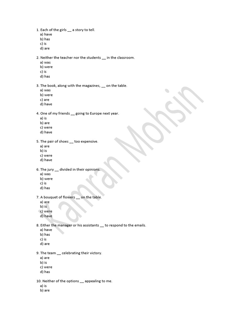 Grammar Quiz for ESL Learners | PDF | Grammatical Number | Plural