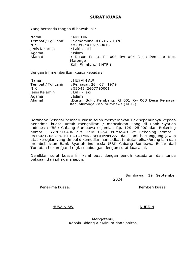 Format Surat Kuasa Biasa | PDF