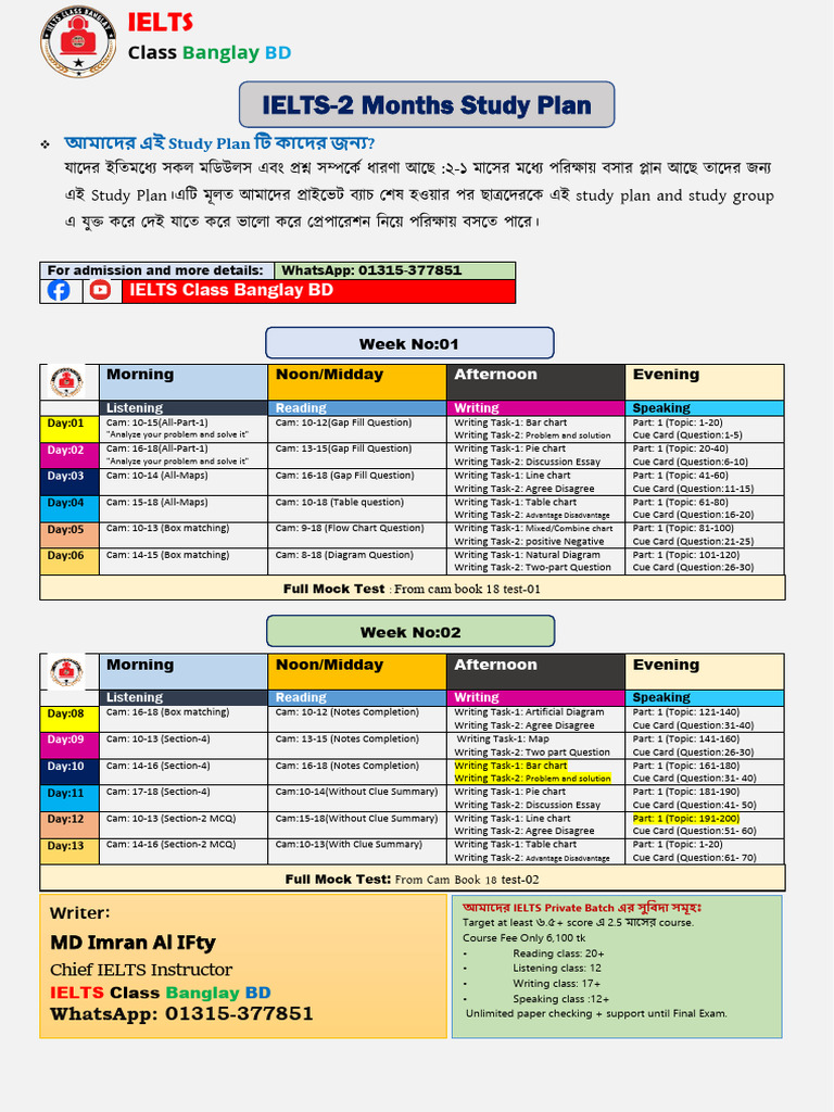 IELTS Study Plan for Bangla Students | PDF | International English ...