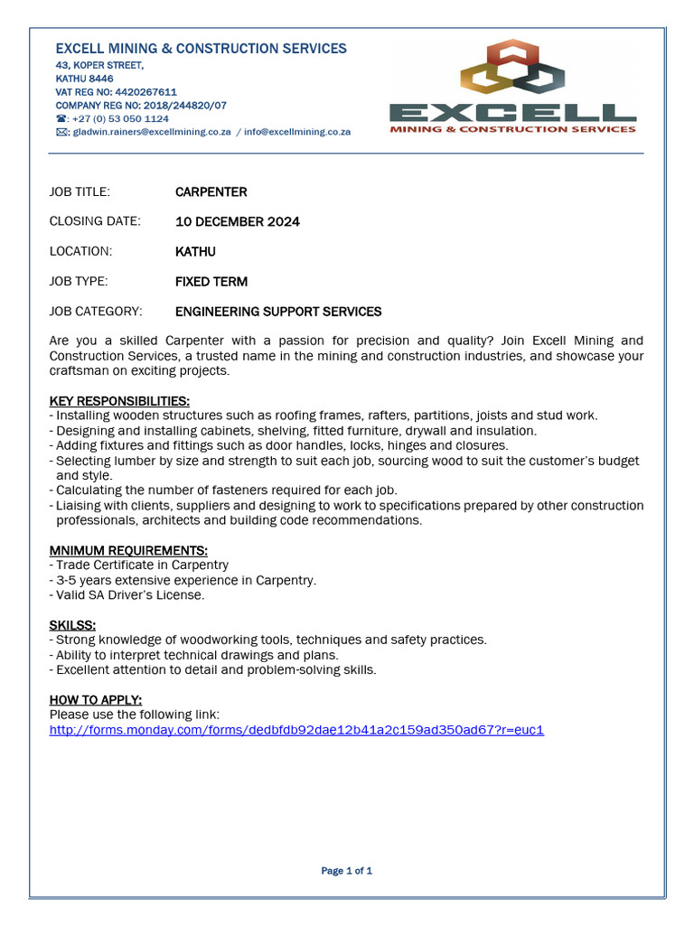 Advert - Qualified Carpenter | PDF