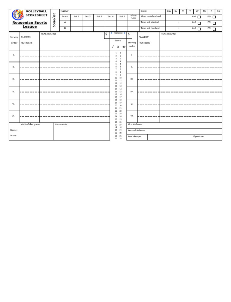 VOLLEYBALL scoresheet | PDF | Sports