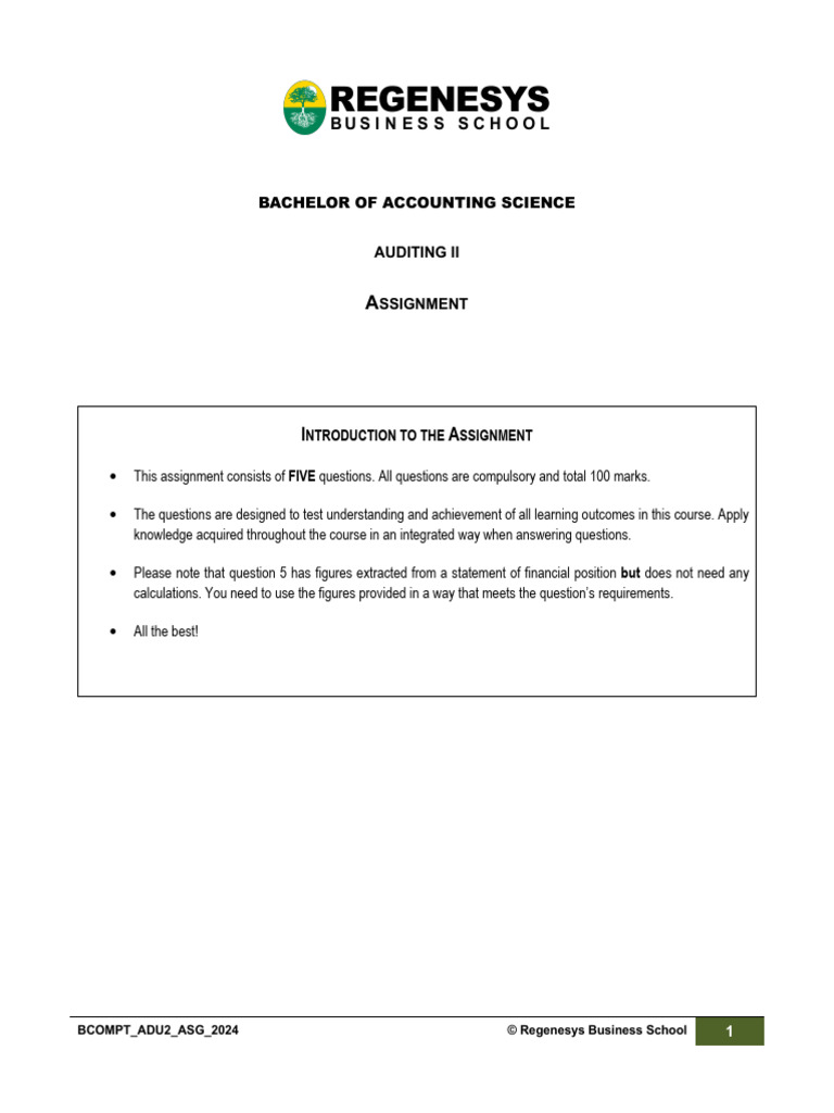 audit 2 assignment | PDF | Auditor's Report | Audit