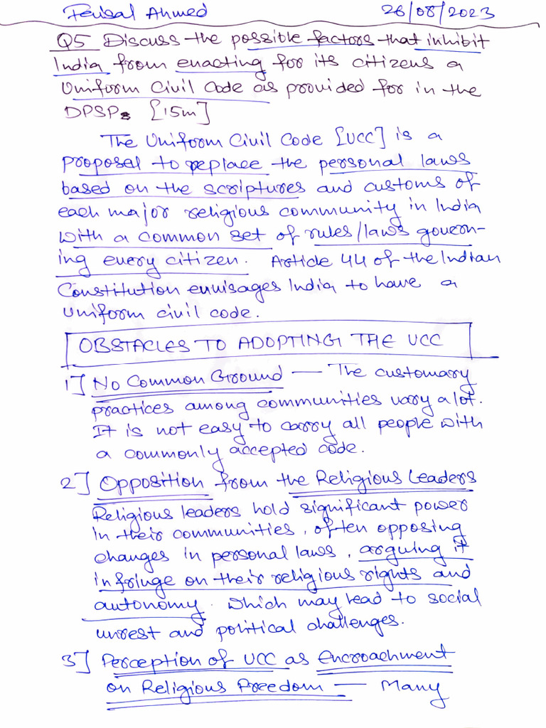 #GS2_•_Polity_•_Q5_Factors_Inhibit_India_from_Enacting_the_UCC | PDF