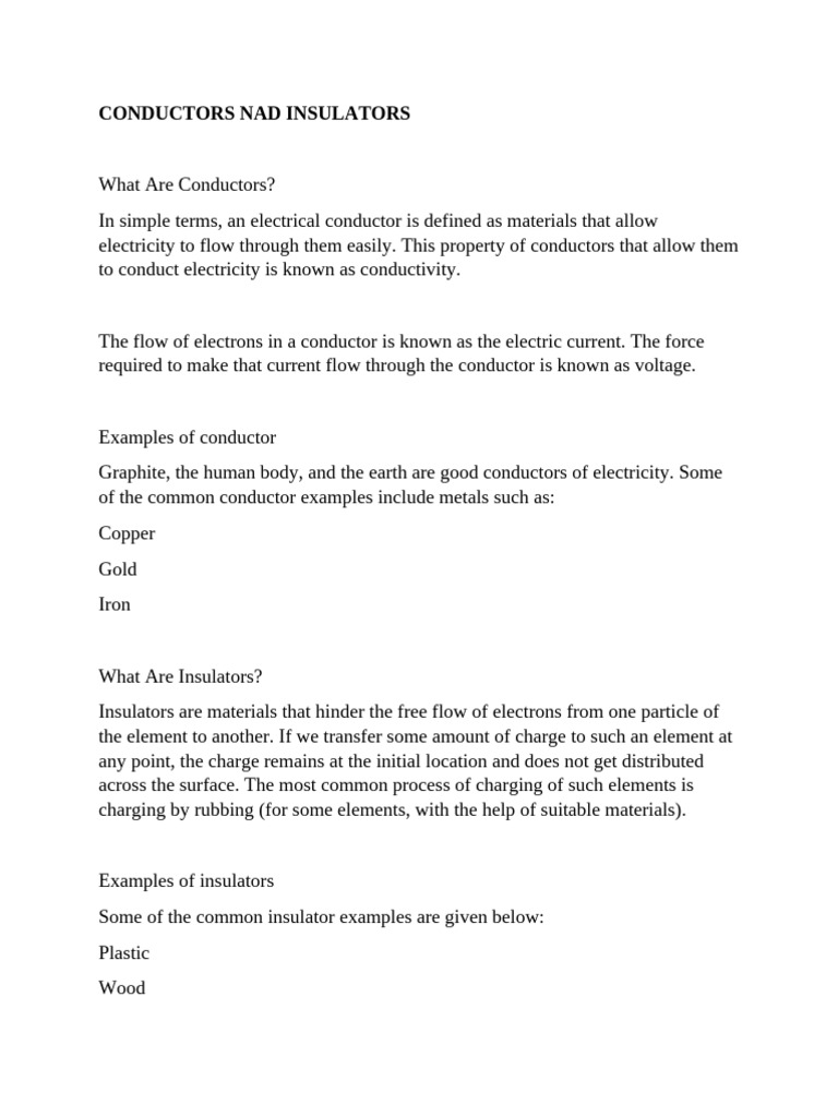 CONDUCTORS and INSULATORS NOTES | PDF