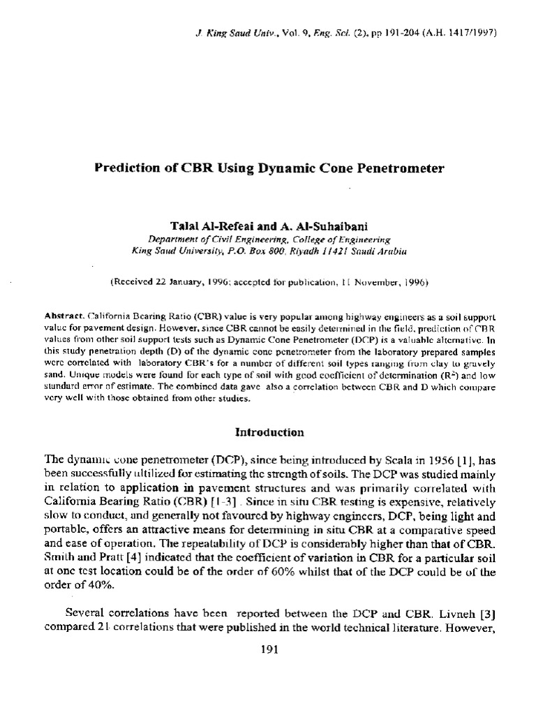 Predicted CBR From DCP Test | PDF